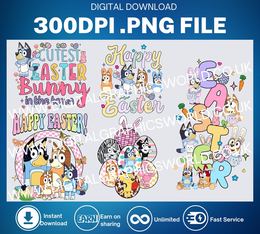 Blue Heeler Easter PNG, Happy Easter Png, Blue Cartoon Dog, Digital ...