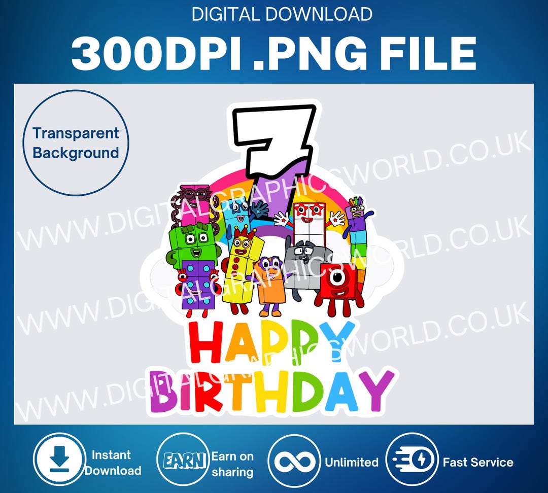 Number Blocks, 7 Numberblocks, 7th Birthday PNG, Digital Design for ...