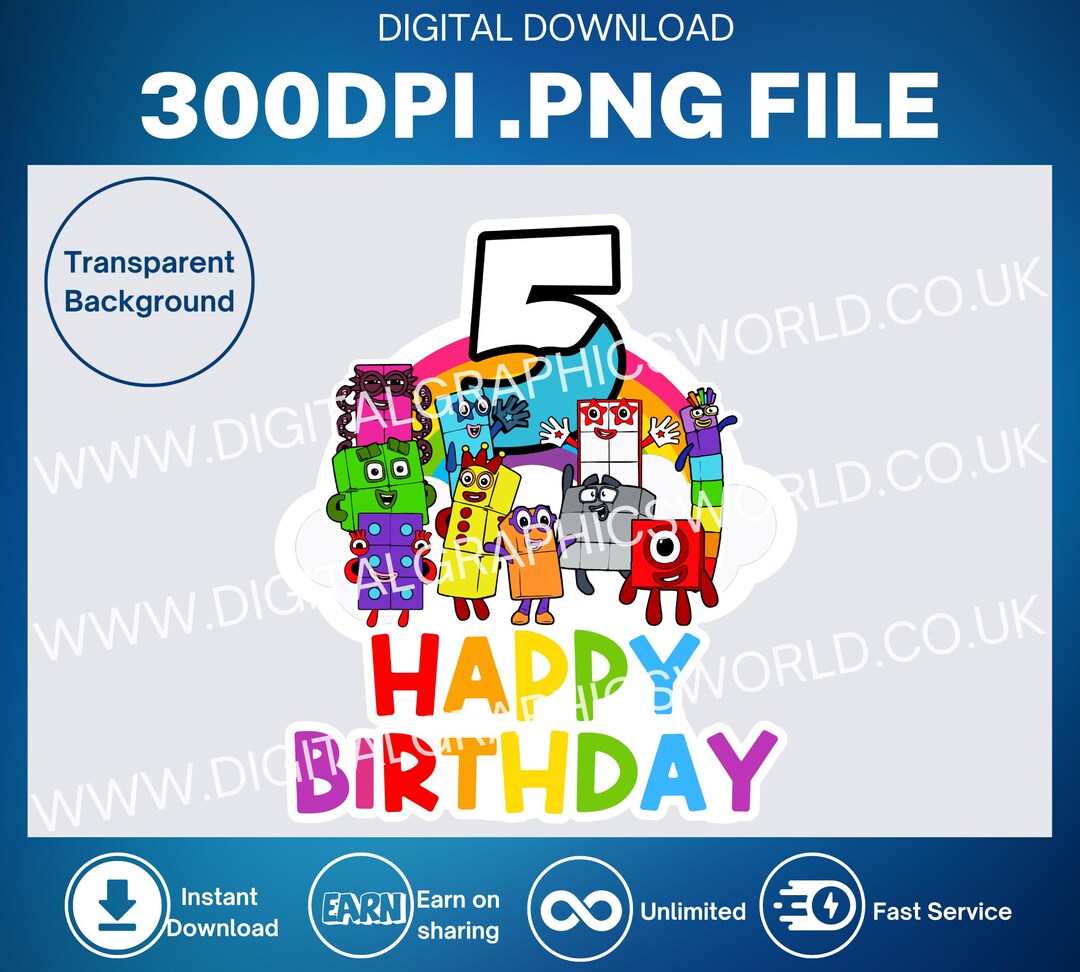 Number Blocks, 5 Numberblocks, 5th Birthday PNG, Digital Design for ...