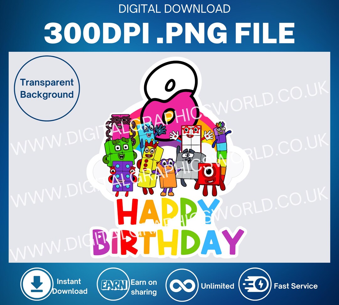 Number Blocks, 8 Numberblocks, 8th Birthday PNG, Digital Design for ...