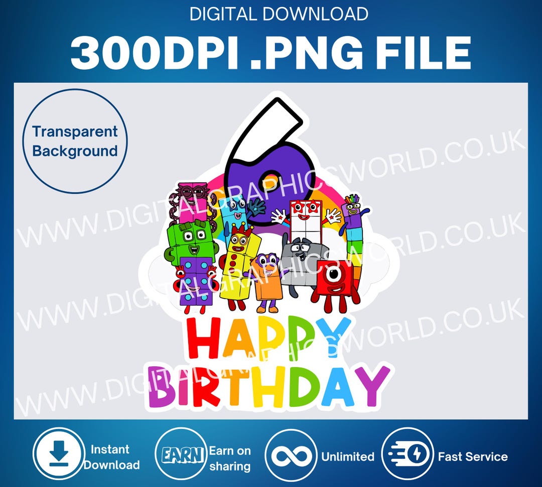 Number Blocks, 6 Numberblocks, 6th Sixth Birthday PNG, Digital Design ...