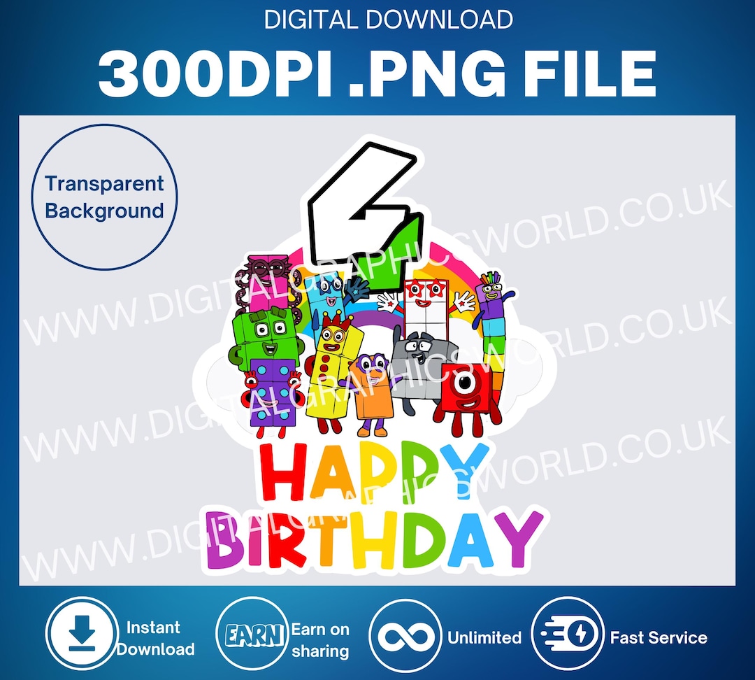 Number Blocks, 4 Numberblocks, 4th Forth Birthday PNG, Digital Design ...