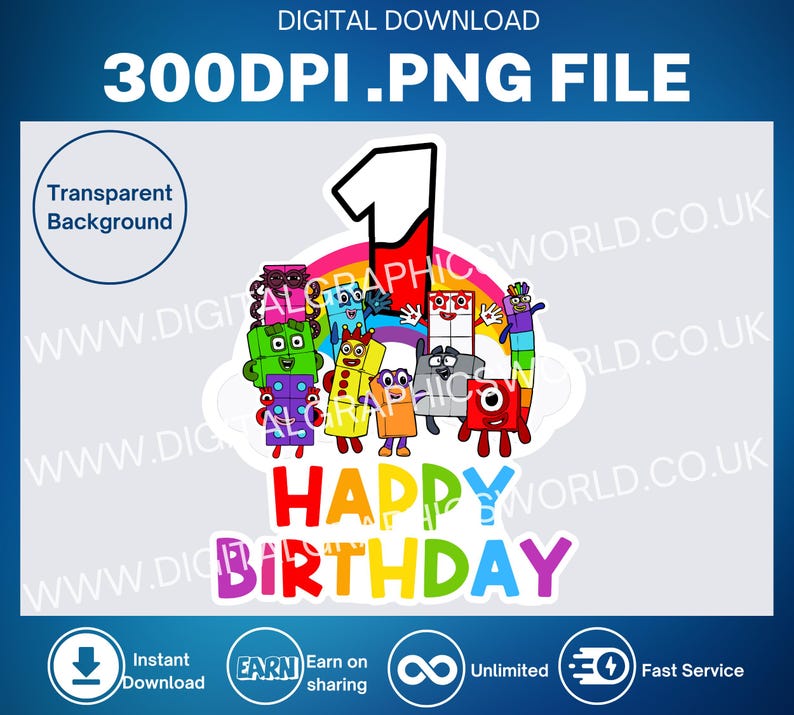 Number Blocks, 1 Numberblocks First Birthday PNG, Digital Design for ...