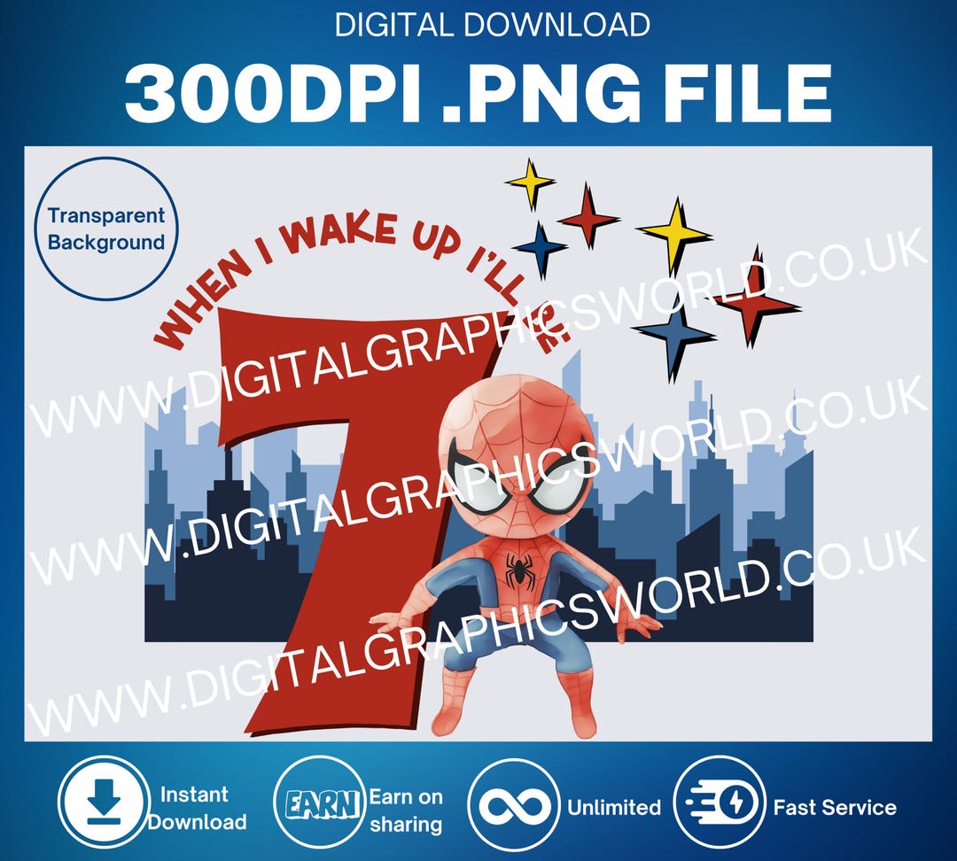 When I Wake Up, 7th Birthday Spider Man Clipart, Seven, Digital ...