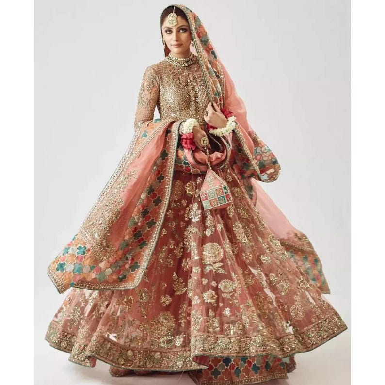 Custom Nikkah Pakistan Indian Women Wedding Bridal Maxi Lehenga Dress ...