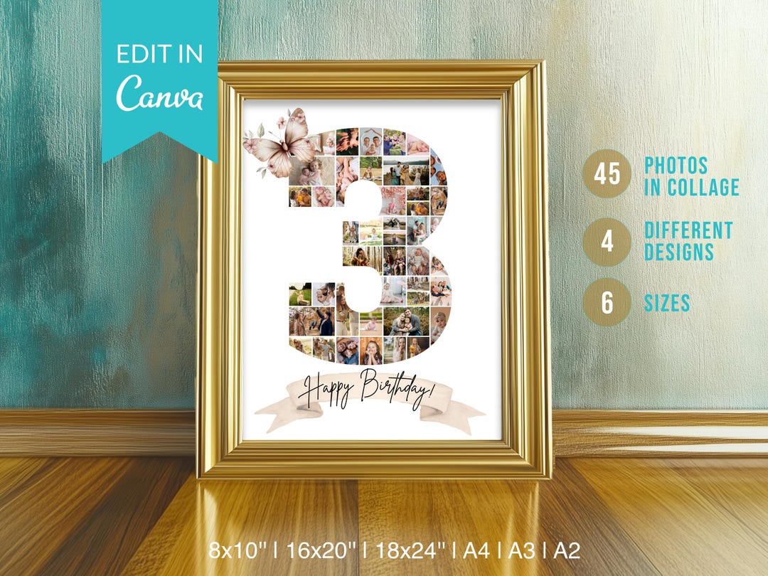 Birthday Collage Number Three, Personalized Birthday Photo Collage ...