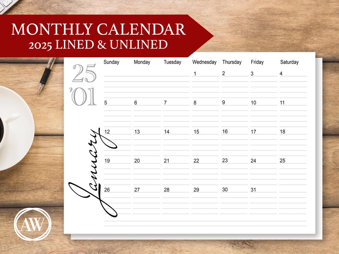 2025 Landscape Calendars | Lined & Unlined Monthly PDF | 8.5x11 ...