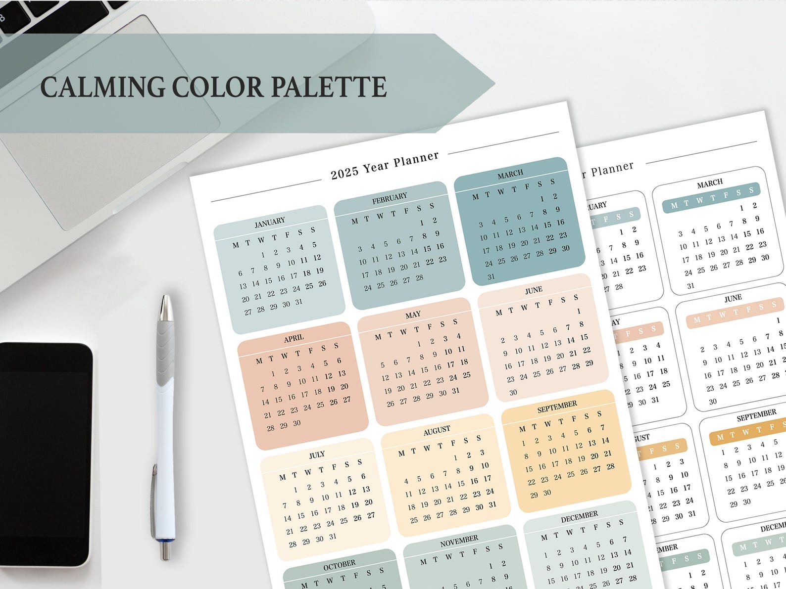 Colorful 2025 Yearly Calendar: Printable Portrait Planner (digital ...