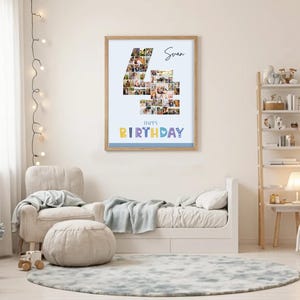 Boys 4th Birthday Photo Collage: Custom Number Four Keepsake (CANVA) - Etsy
