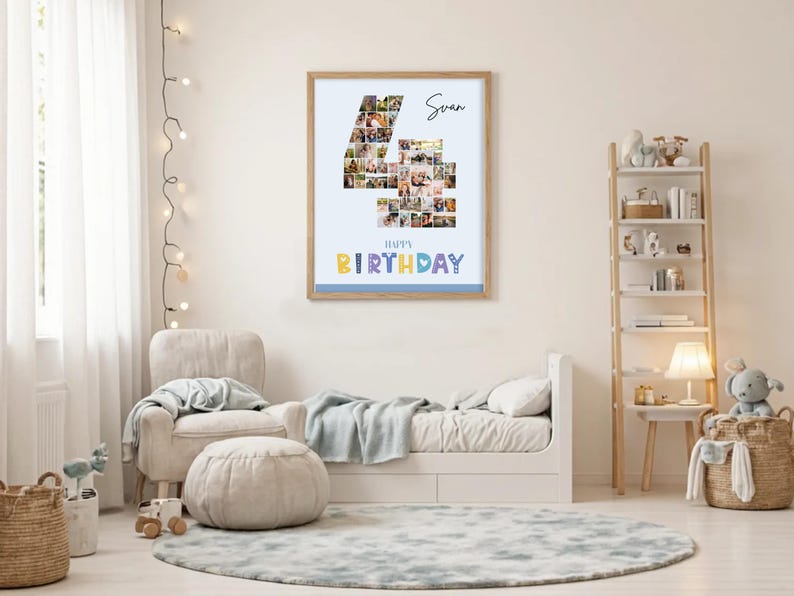 Boys 4th Birthday Photo Collage: Custom Number Four Keepsake (CANVA) - Etsy