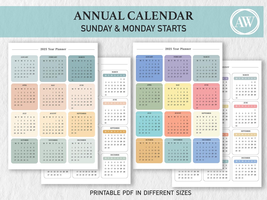 Colorful 2025 Yearly Calendar: Printable Portrait Planner (digital ...