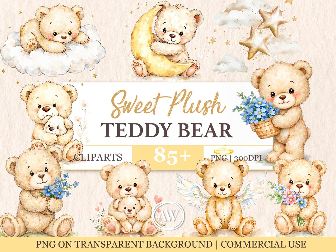 Teddy Bear Clipart, Watercolor Beige Bear | Cute Baby Bear PNG, Bear ...