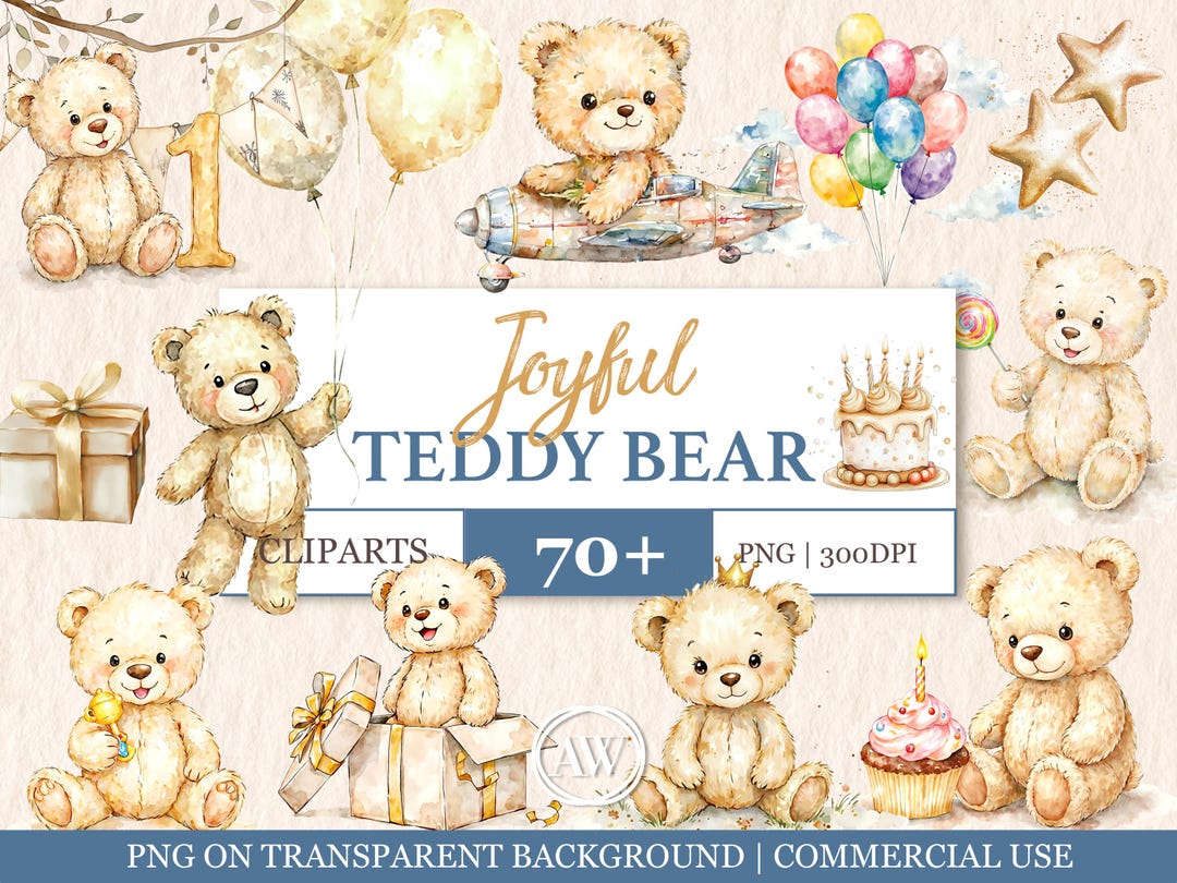 Watercolor Teddy Bear Clipart: Beige Baby Bear PNG (digital Download ...