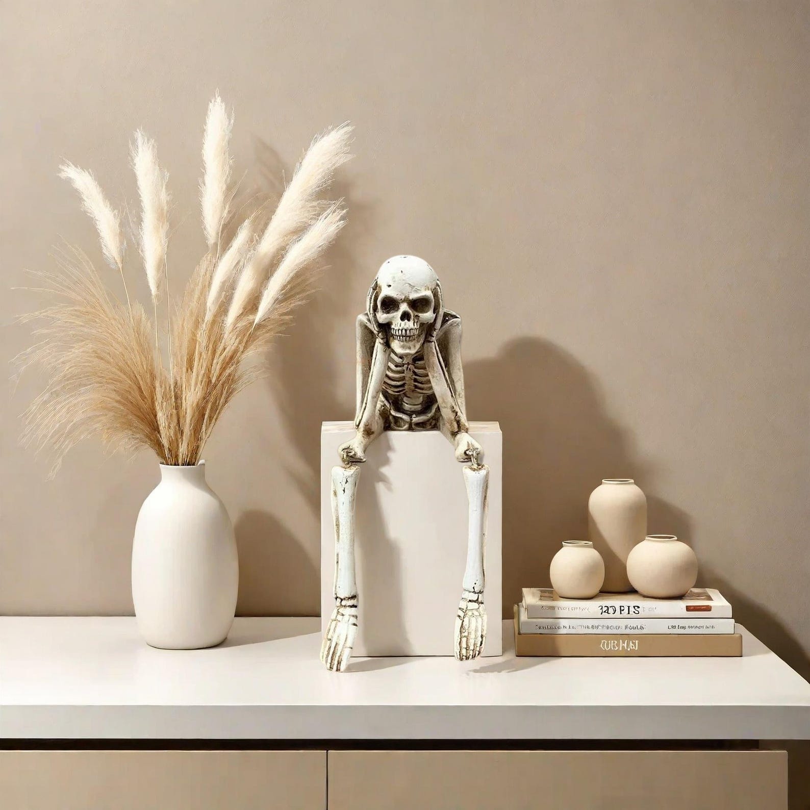 Halloween Skull Decoration – Movable Resin Skeleton Ornament for Spooky ...
