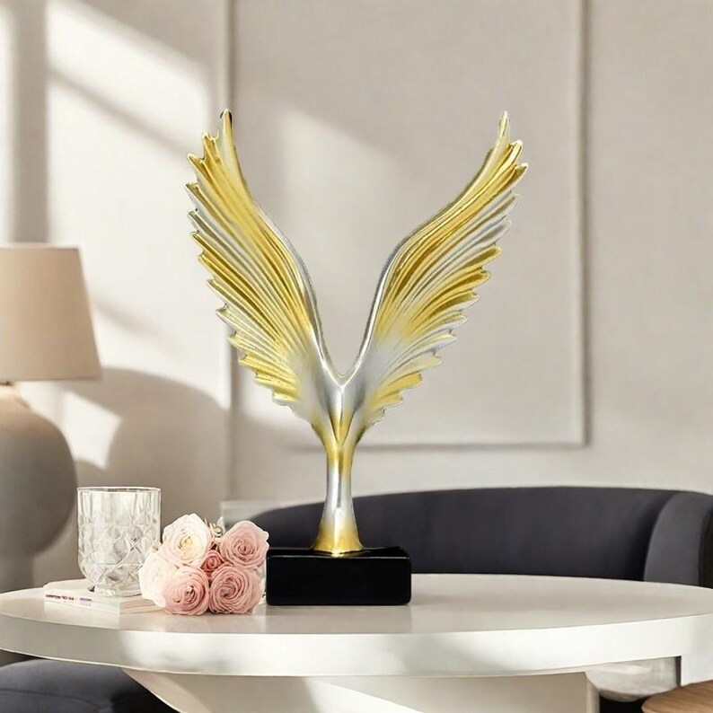 Resin Angel Wing Statue: Abstract Gold Eagle Sculpture, Home Decor (22 ...