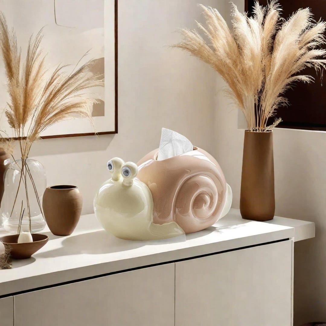 Creative Snail Ceramic Tissue Box – Cute Removable Desktop Napkin ...
