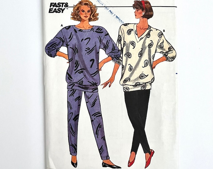 80's Uncut Butterick 3990, Long Sleeve Tops, Stirrup Pants XS/S/M - Etsy