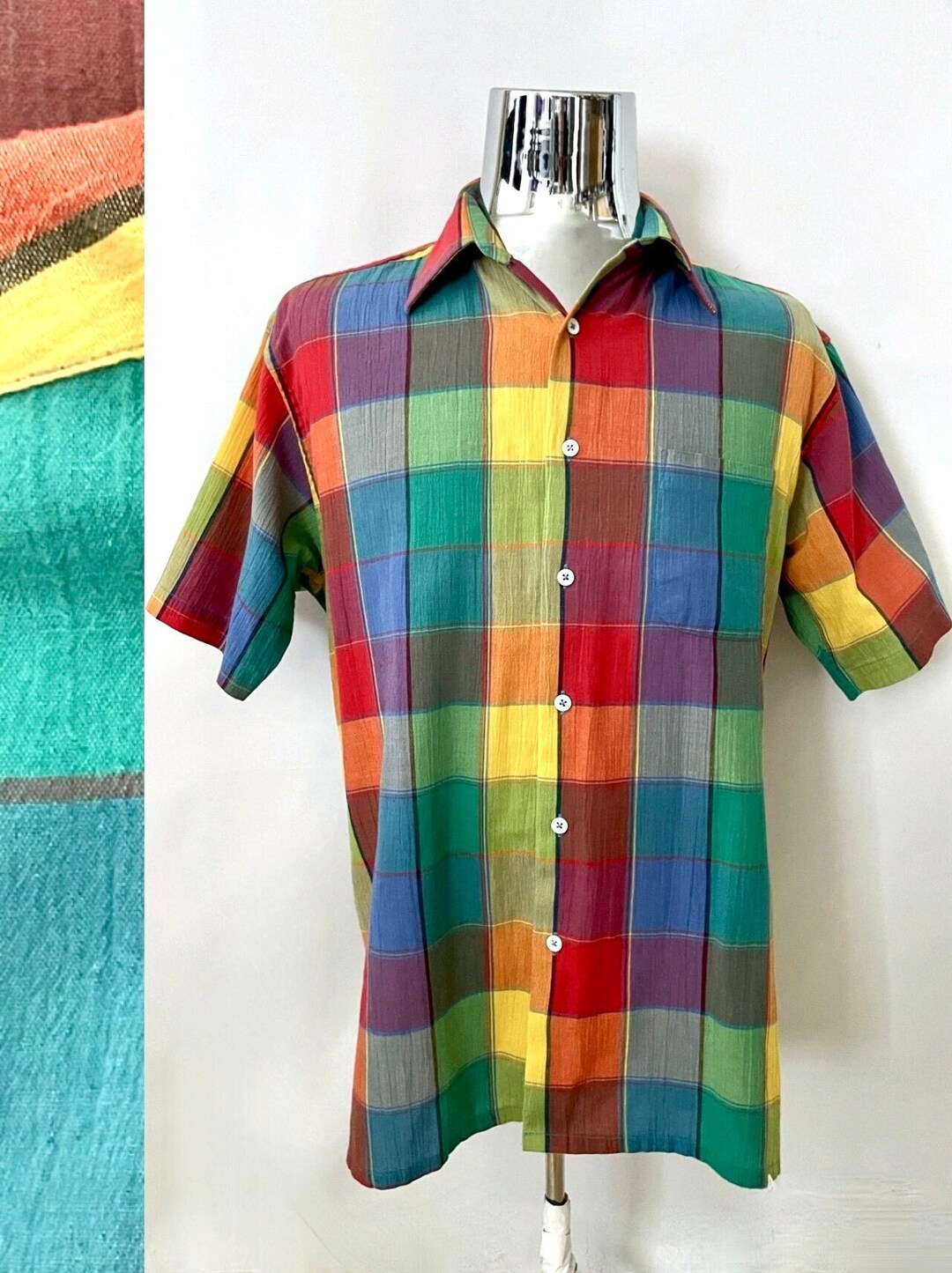 Vintage 80's Countess Mara, Rainbow, Checkered Shirt M/L - Etsy