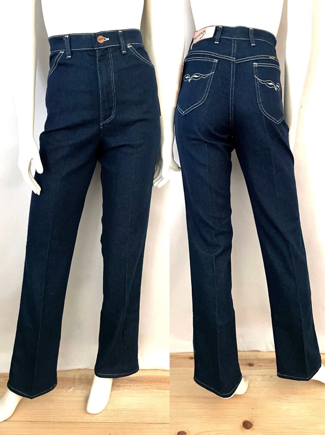 Vintage 80's Deadstock, Maverick Jeans, High Waisted, Dark Wash, Long ...