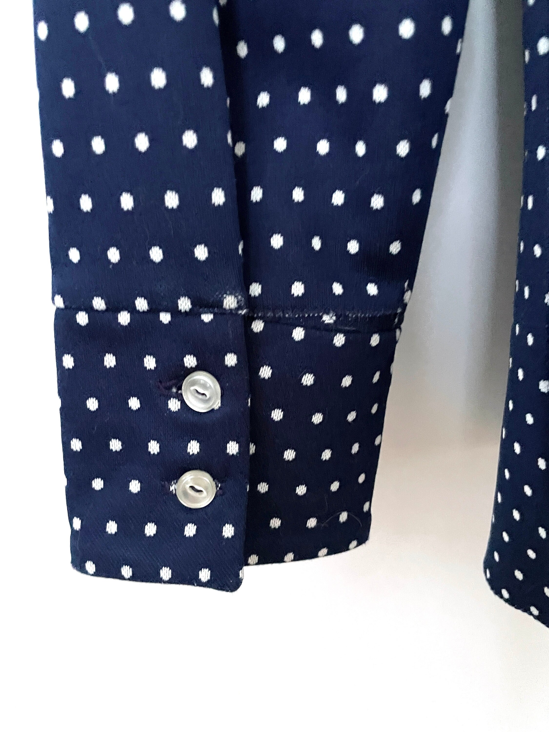 70's Navy Blue, Polka Dot, Disco Shirt (M) - Etsy