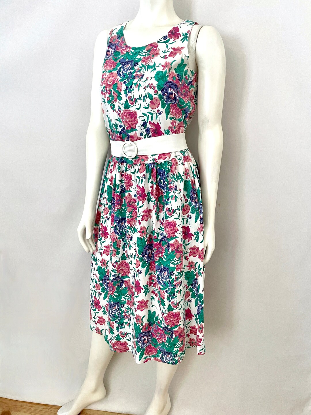 Vintage 80's/90's Fads, White Floral, Sleeveless, Tank Dress (M) - Etsy