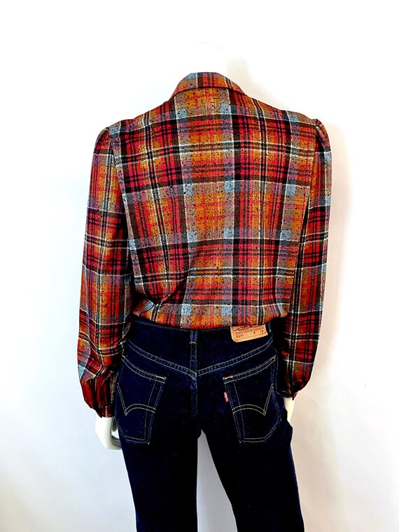 Vintage 70's Plaid, Polyester, Long Sleeve, Blouse (L) - Gem