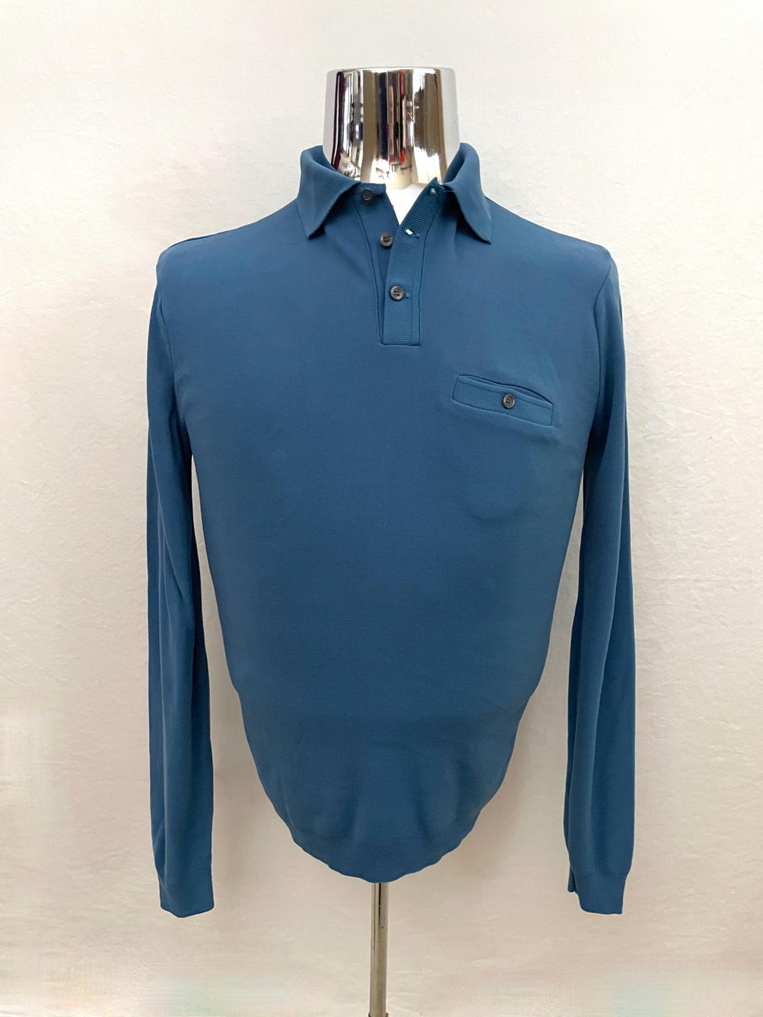 60's Ban Lon, Knit, Blue, Long Sleeve, Polo (S) - Etsy