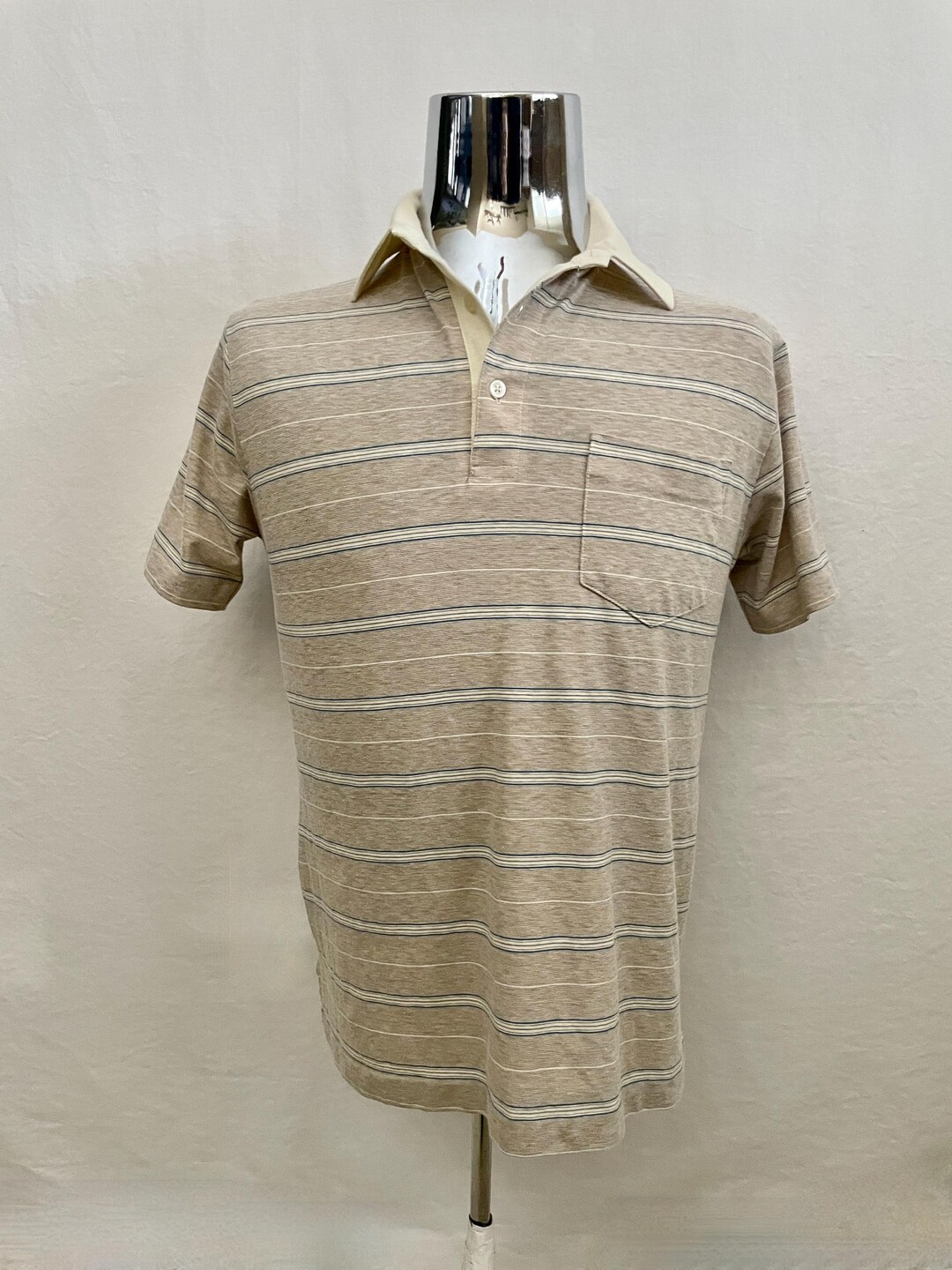 70's Robert Brice, Tan, Striped, Short Sleeve, Polo Shirt (M) - Etsy