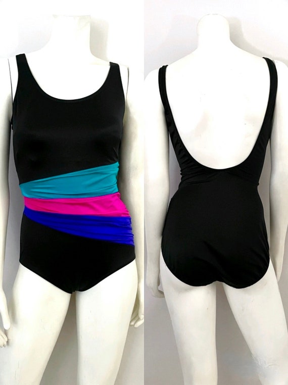 Vintage Striped Swimsuit . 80's Bathing Suit. One pie… - Gem
