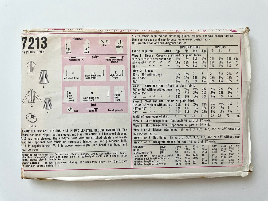 60's Uncut Simplicity 7213, Kilt, Blouse, Beret (XS) - Etsy