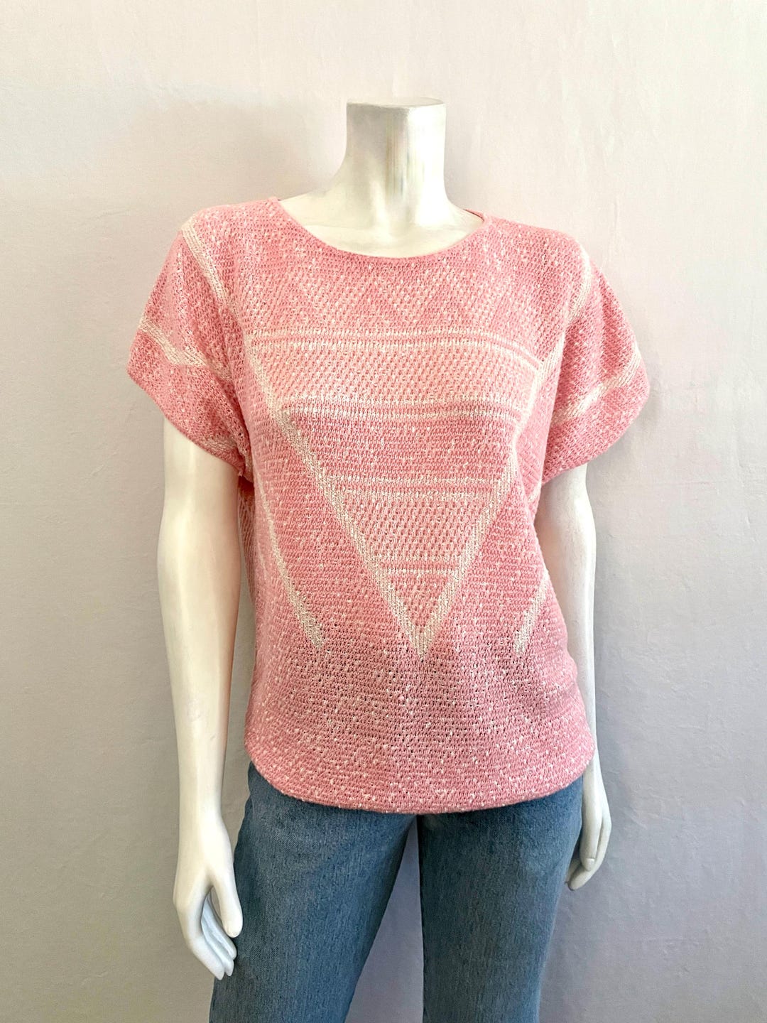 80's Kenneth Too Plus, Pink, White, Knit, Sweater (XL) - Etsy
