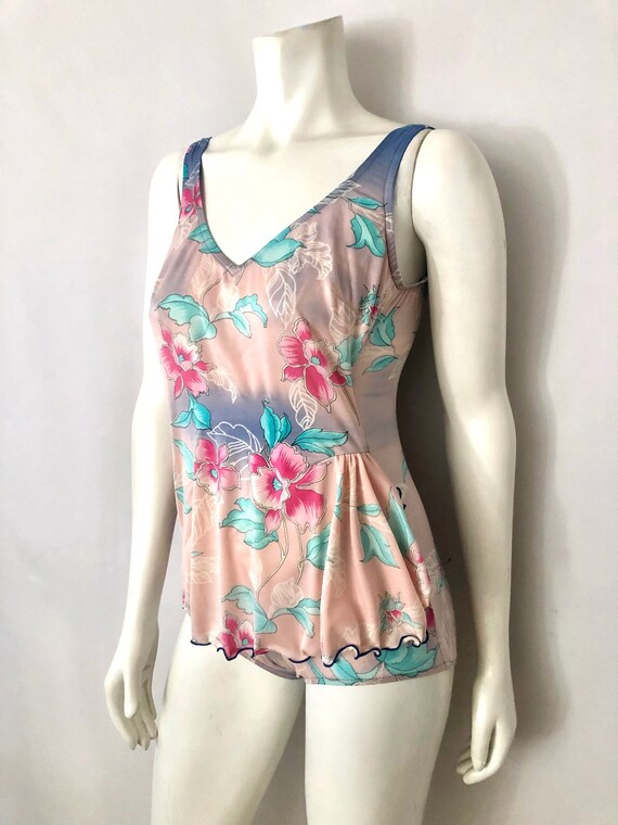 Vintage 80's Pastel Pink, Floral, One Piece, Swimsuit… - Gem