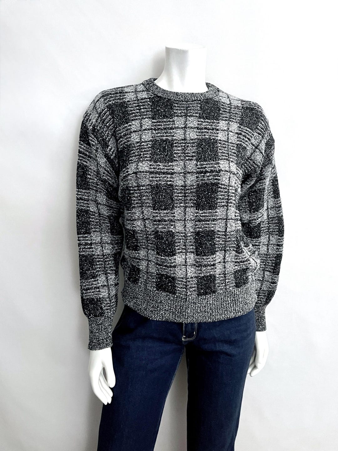 90's Gray, Black Checkered, Sweater (men's S/womens M) - Etsy