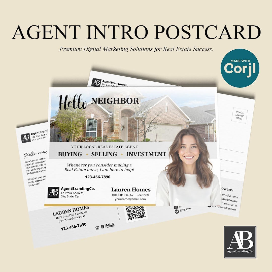 Real Estate Agent Introduction Postcard | Printable &editable Template ...