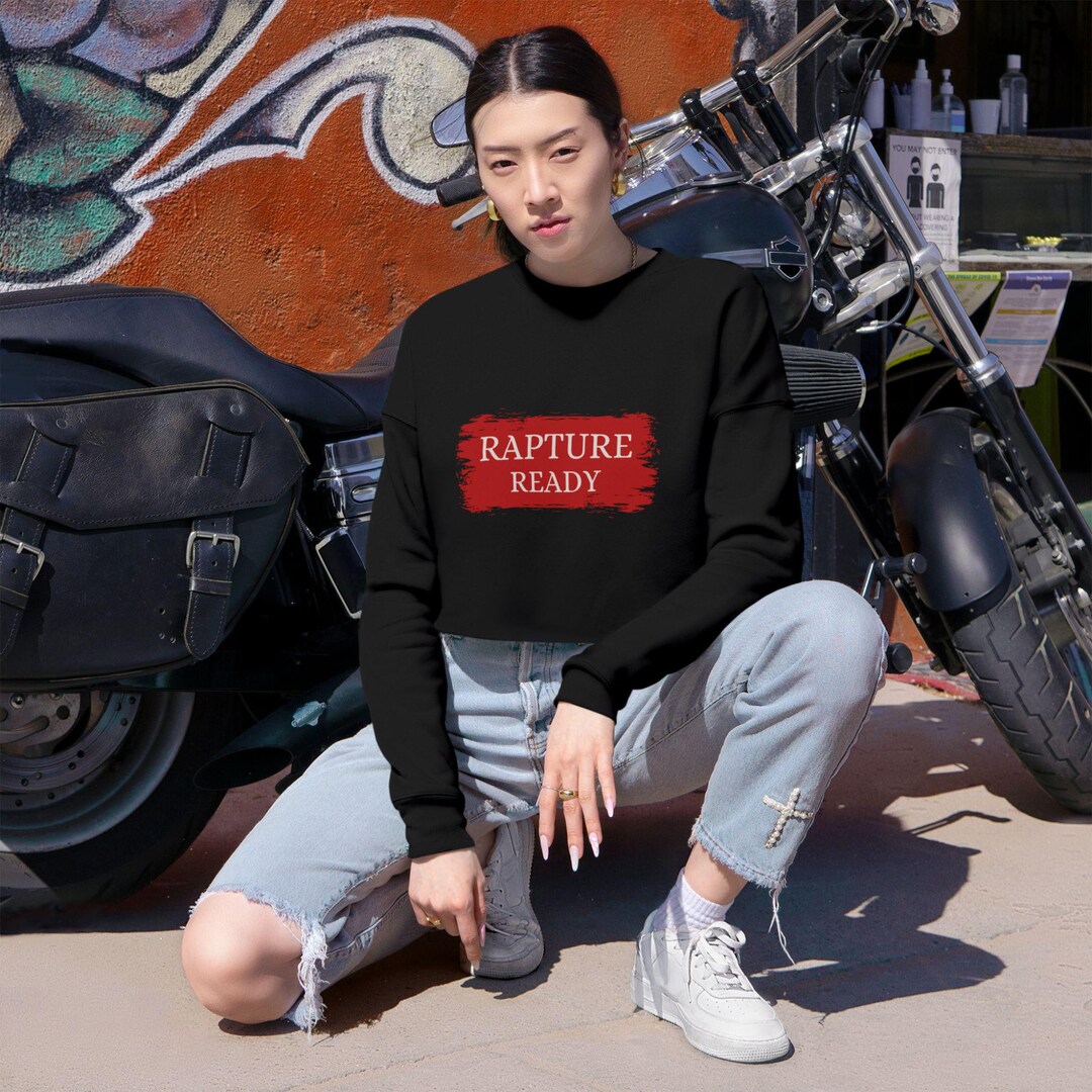 Rapture Ready Crop Sweatshirt | Ripped Cross Graphic - Etsy
