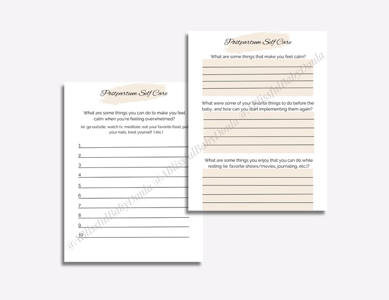 Postpartum Self Care Printable Sheets for New Mom, Digital Download ...