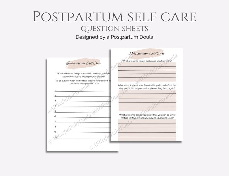 Postpartum Self Care Printable Sheets for New Mom, Digital Download ...