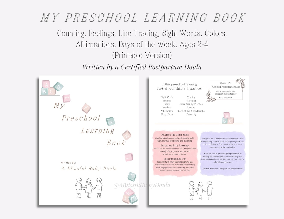My Preschool Learning Book (PRINTABLE): Counting, Feelings, Line ...