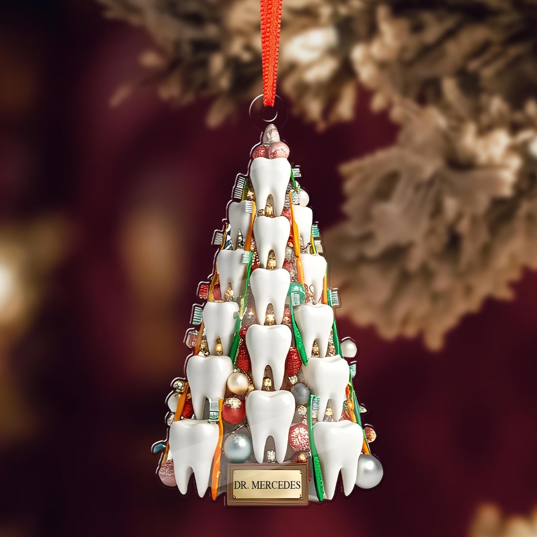 2D Flat Tooth Christmas Tree Ornament, Christmas Dentist Ornament ...