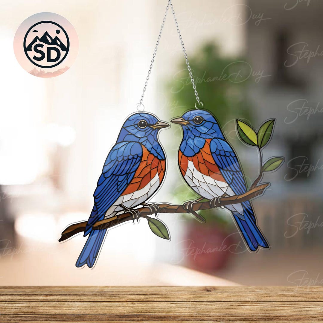 Western Bluebird Couple ACRYLIC Window Hanging, Bluebird Lover Decor ...