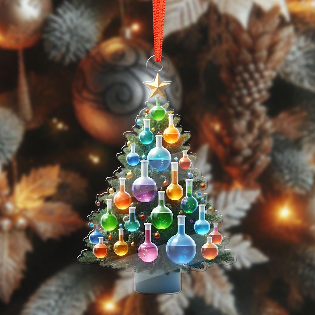 2D Flat Flask Chemistry Christmas Ornament 2023, Glass Chemistry Keepsake, Gift for Chemistry ...