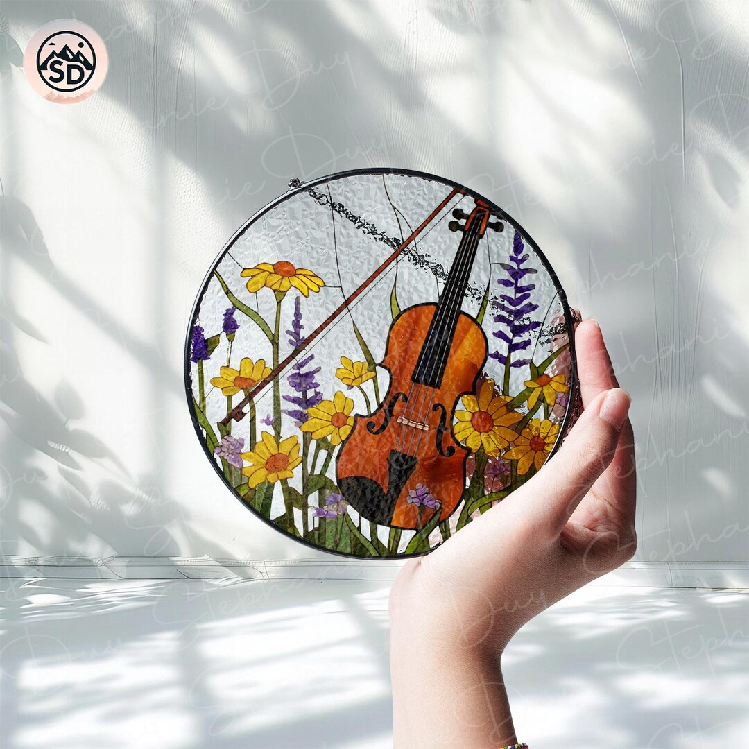 Violin Among Wildflower GLASS Suncatcher,violin Lover Decor, Musician ...
