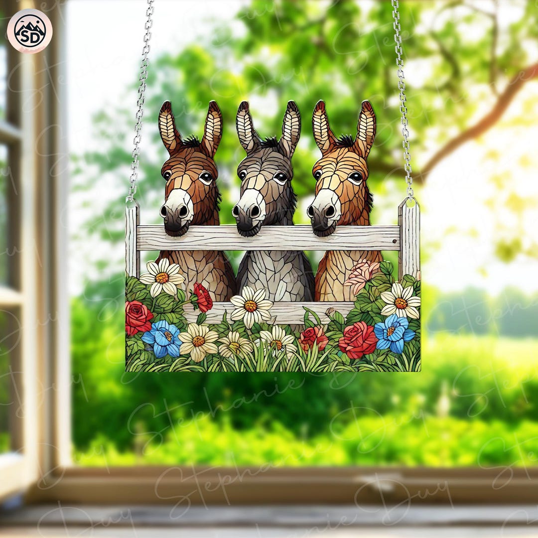 Kute Peeking Donkey ACRYLIC Window Hanging, Donkey Lover Decor, Peeking ...