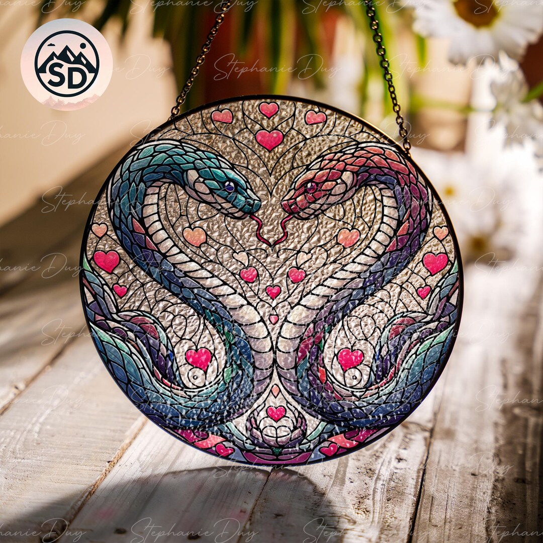 Snake Couple GLASS Suncatcher, Snake Suncatcher, Snake Lover, Couple ...