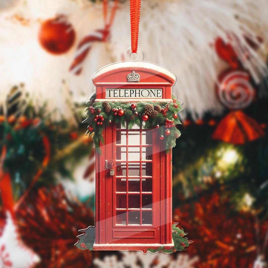 2D Flat Christmas Telephone Booth Ornament, Telephone Booth Decor ...