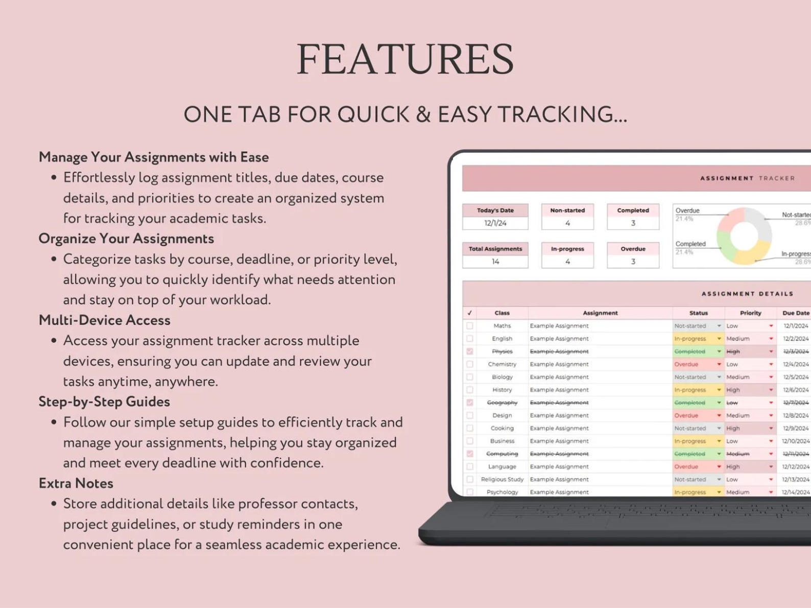 Assignment Tracker Spreadsheet Student Planner Google Sheets, Calendar Class Schedule Homework ...