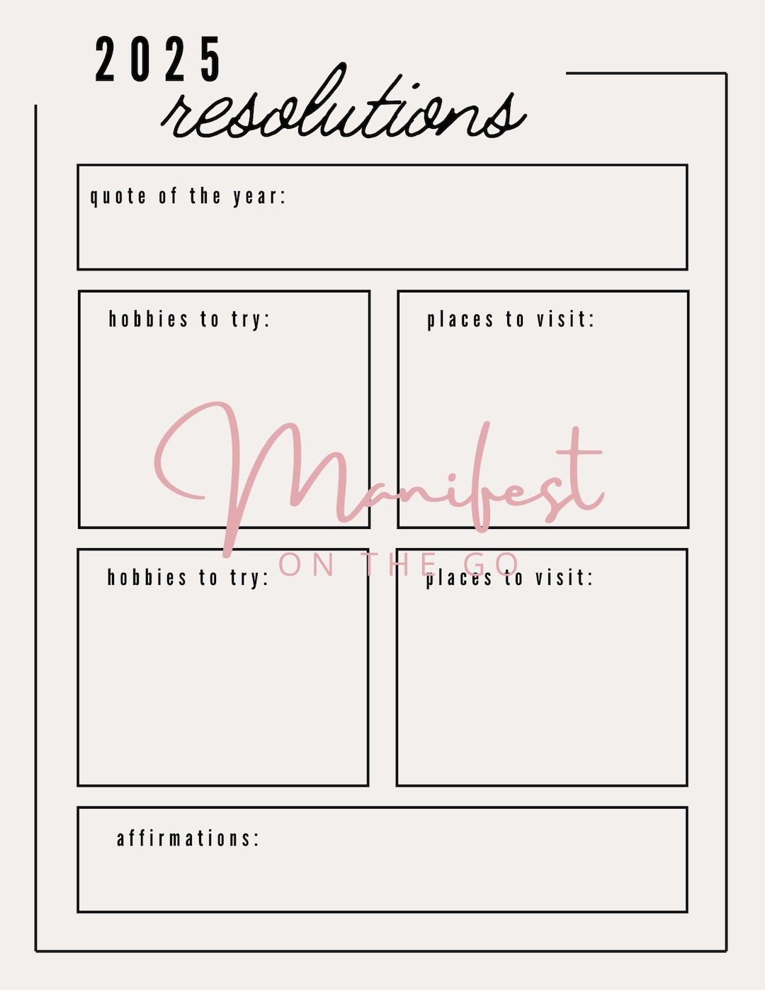 2025 Resolutions + Goals Template | New Years Resolutions Organizer - Etsy
