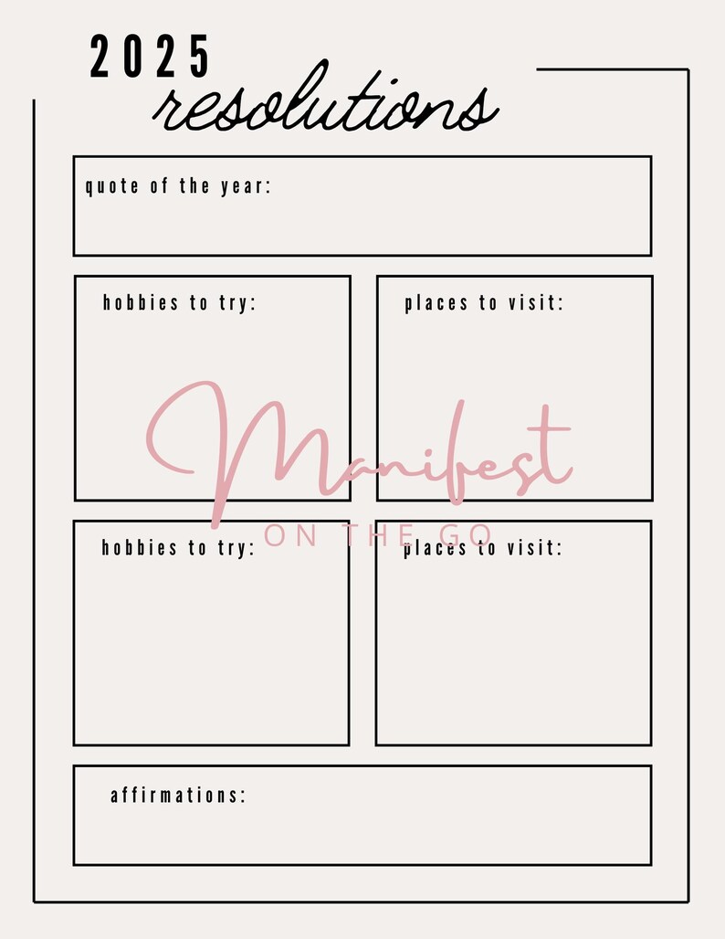 2025 Resolutions + Goals Template | New Years Resolutions Organizer - Etsy