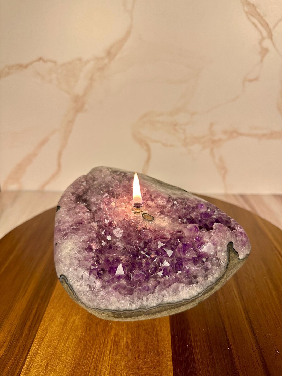 Natural Amethyst Geode Oil Lamp Handcrafted Rock Candle Healing Crystal ...