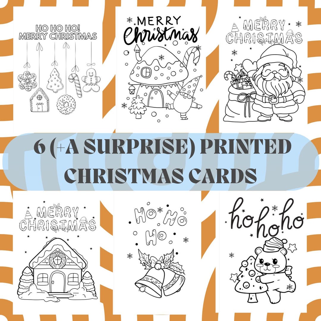 6 PRINTED, Christmas Cards, Coloring Page, Printed, Greeting Cards ...